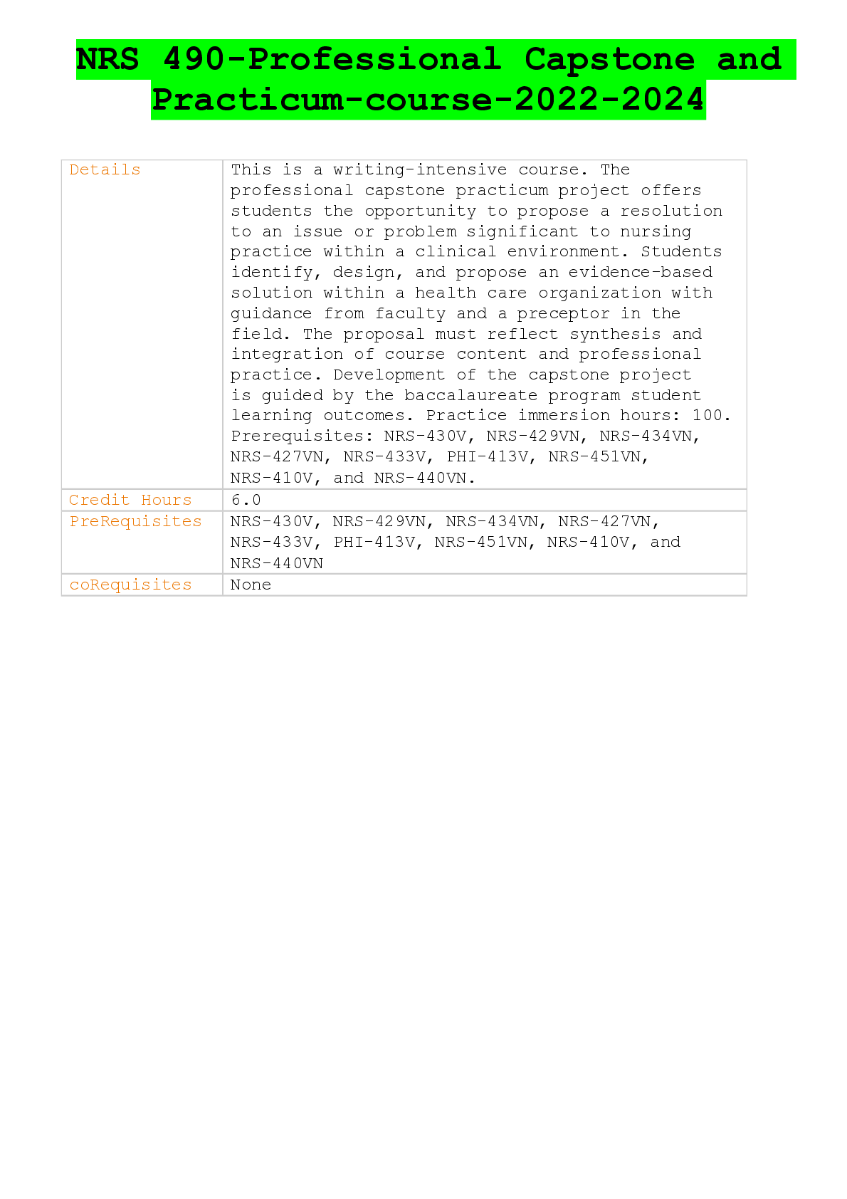 NRS 490-Professional Capstone and Practicum-course-2022-2024 - Scholarfriends